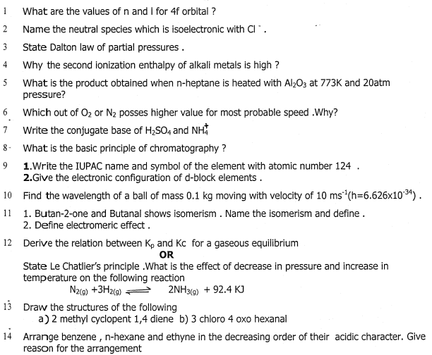 CBSE Class 11 Chemistry Question Paper Set C CBSE Class 11 Chemistry Question Paper Set C